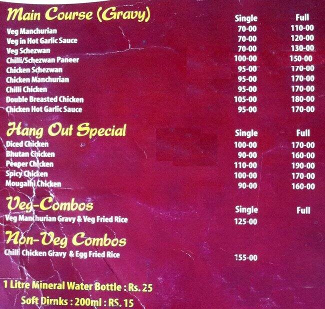 Menu at Hang Out, Secunderabad, G6
