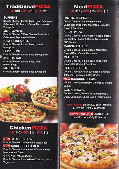 Menu at Panthers Pizza & Kebab restaurant, Penrith