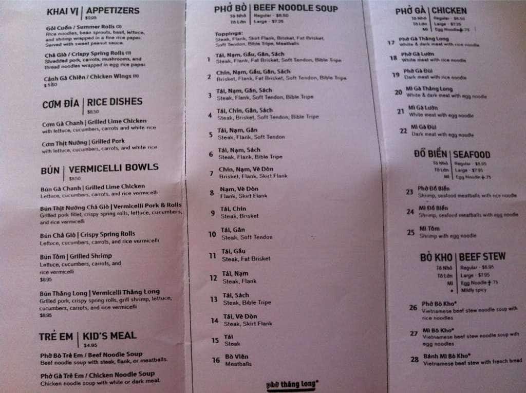 Pho Thang Long Menu, Menu for Pho Thang Long, Fairfax, Fairfax County ...