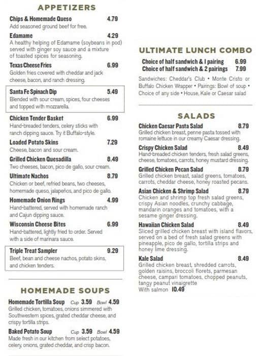 Cheddar's Scratch Kitchen Menu - Urbanspoon/Zomato