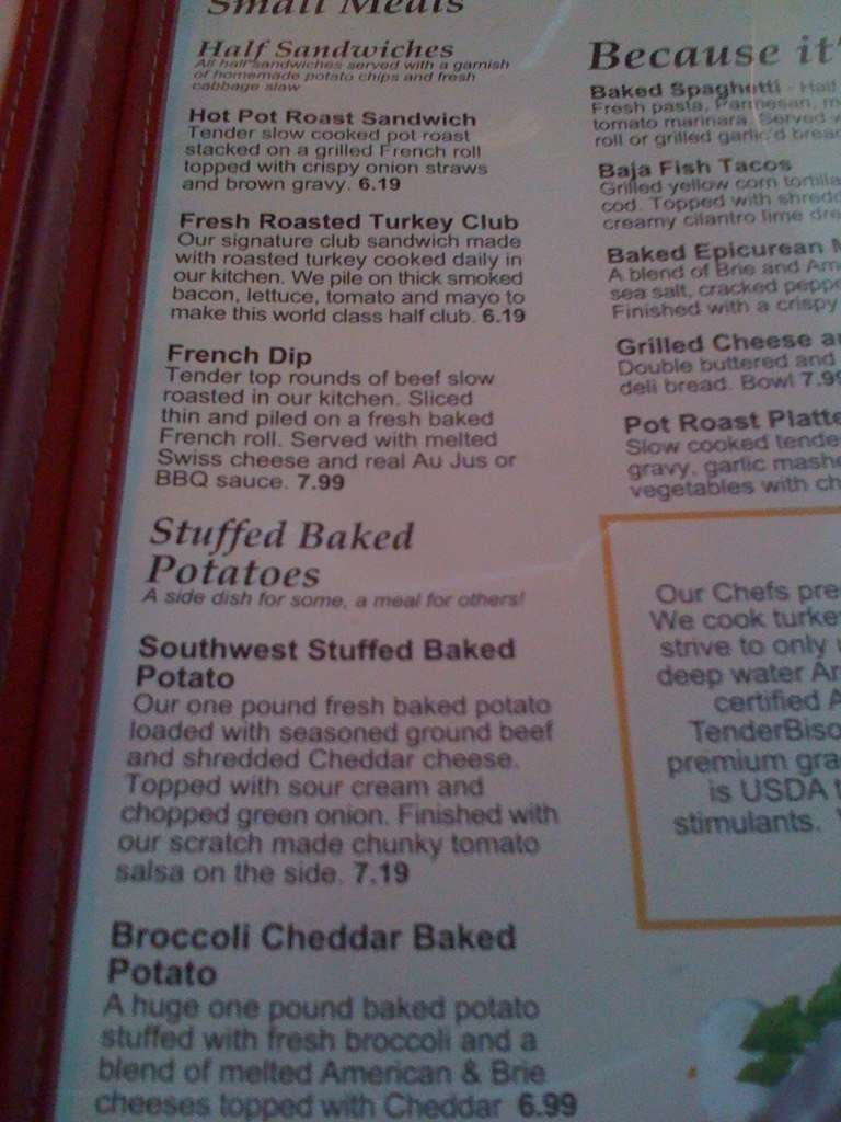 Menu at The Onion restaurant, Spokane, N Division St