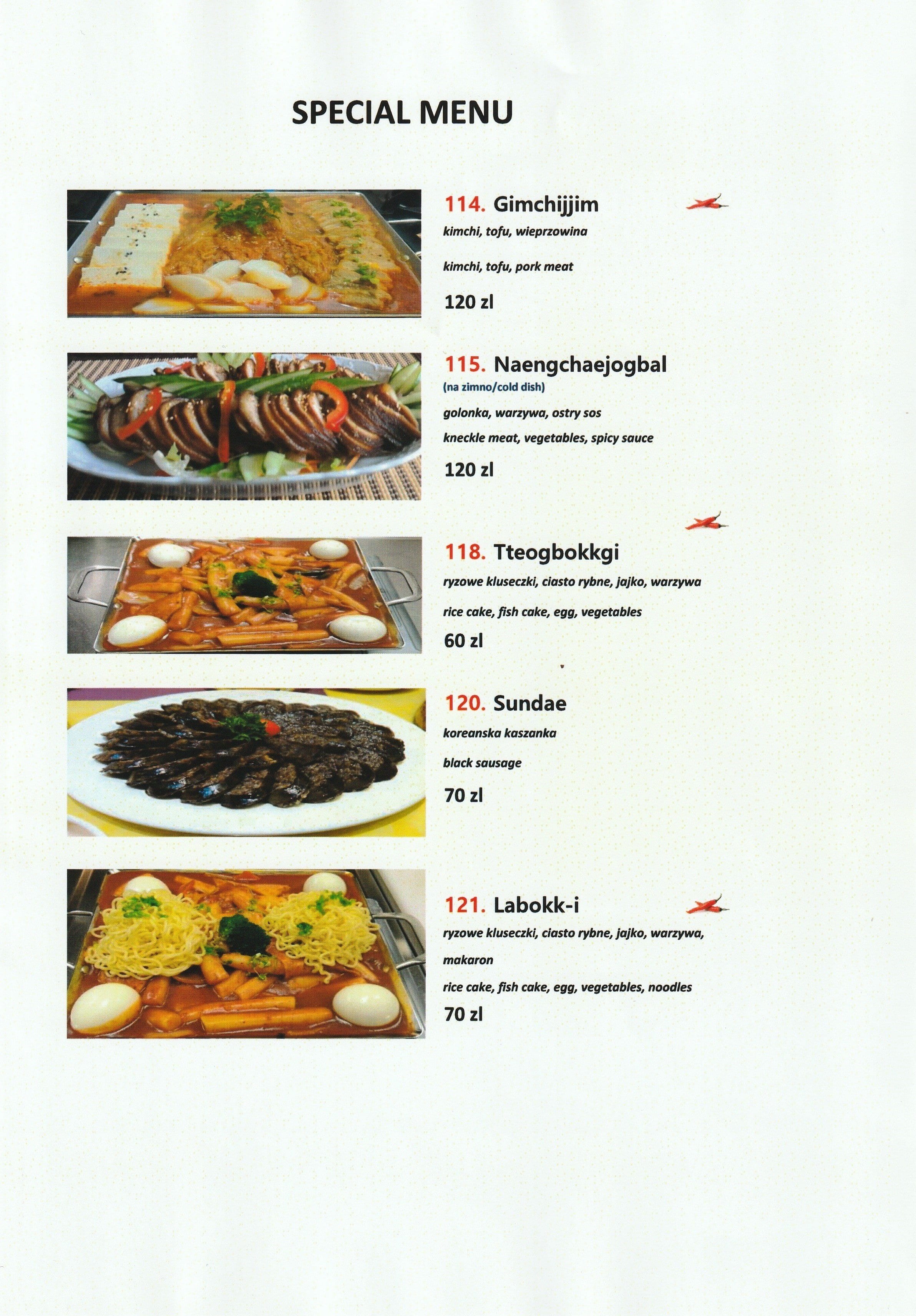 Menu at SEOUL Restauracja Koreańska restaurant, Warsaw