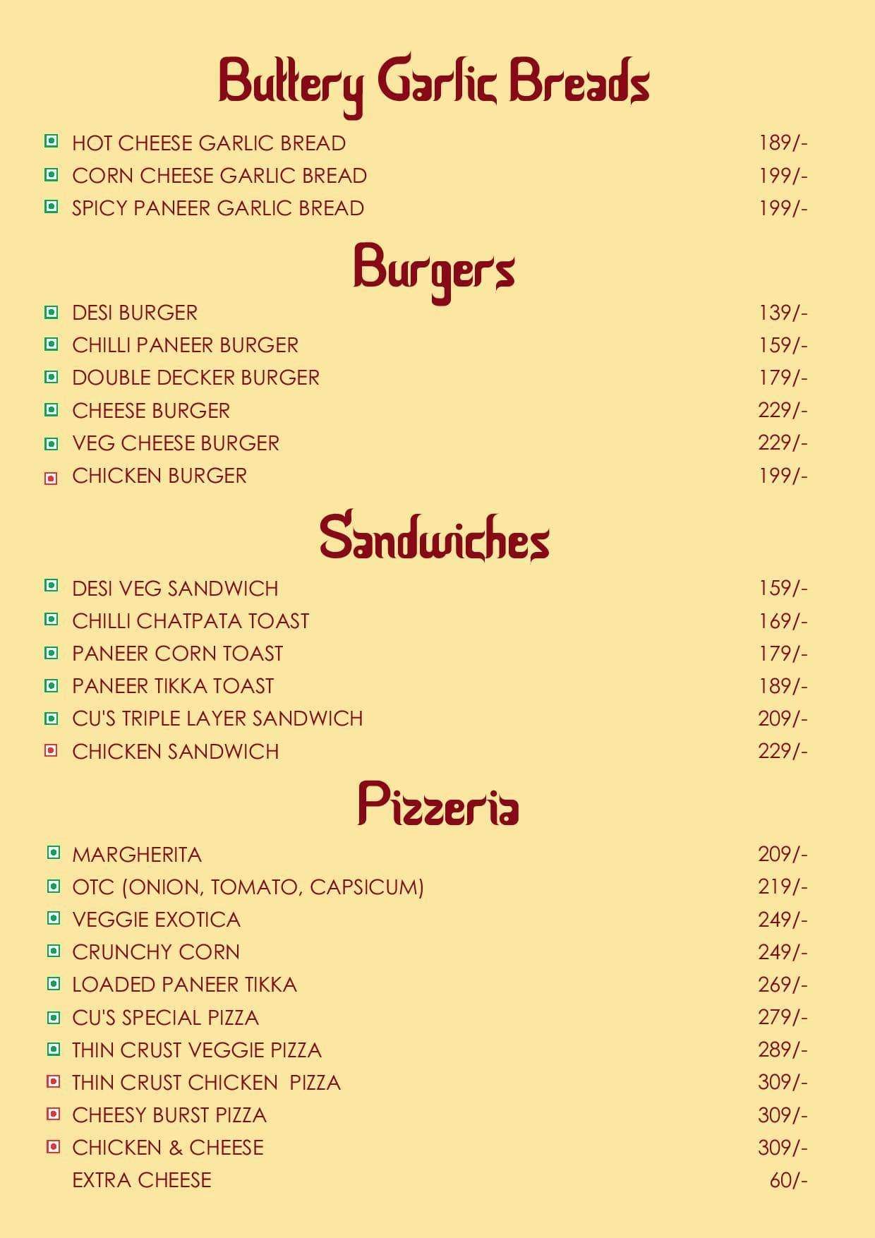 Menu at Cafe Unplugged by TasteofIndia, Lucknow
