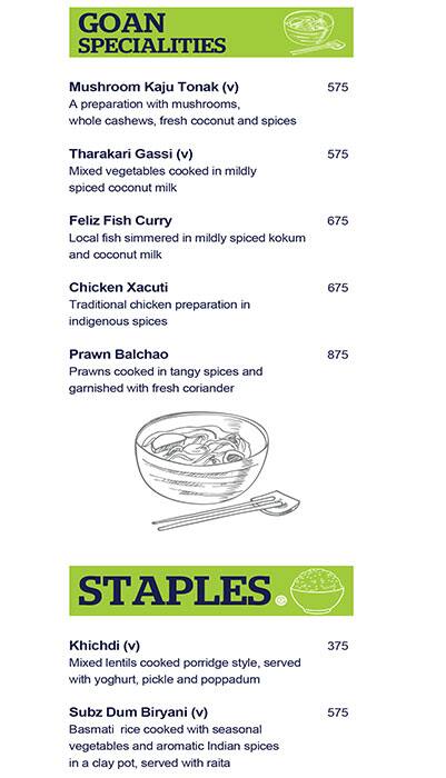Menu at Comida-Double Tree by Hilton Goa, Velha Goa