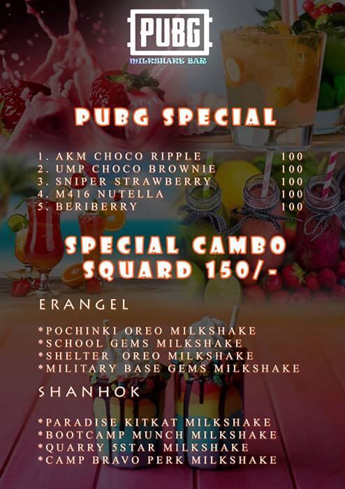 Menu at Pubg Milkshake, Puducherry