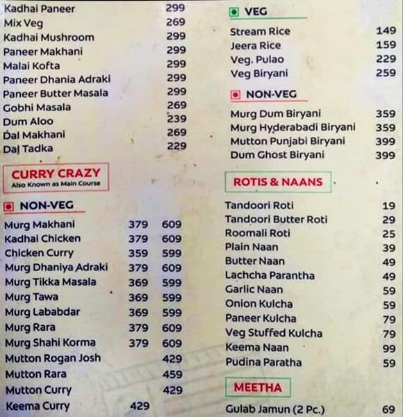 Menu of Angithi By Nature, Sector 16, Faridabad