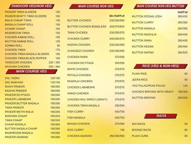 Menu of The Tandoor, Narela, New Delhi