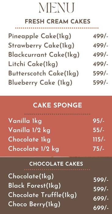 Menu of Cake Stories, Patancheru, Hyderabad