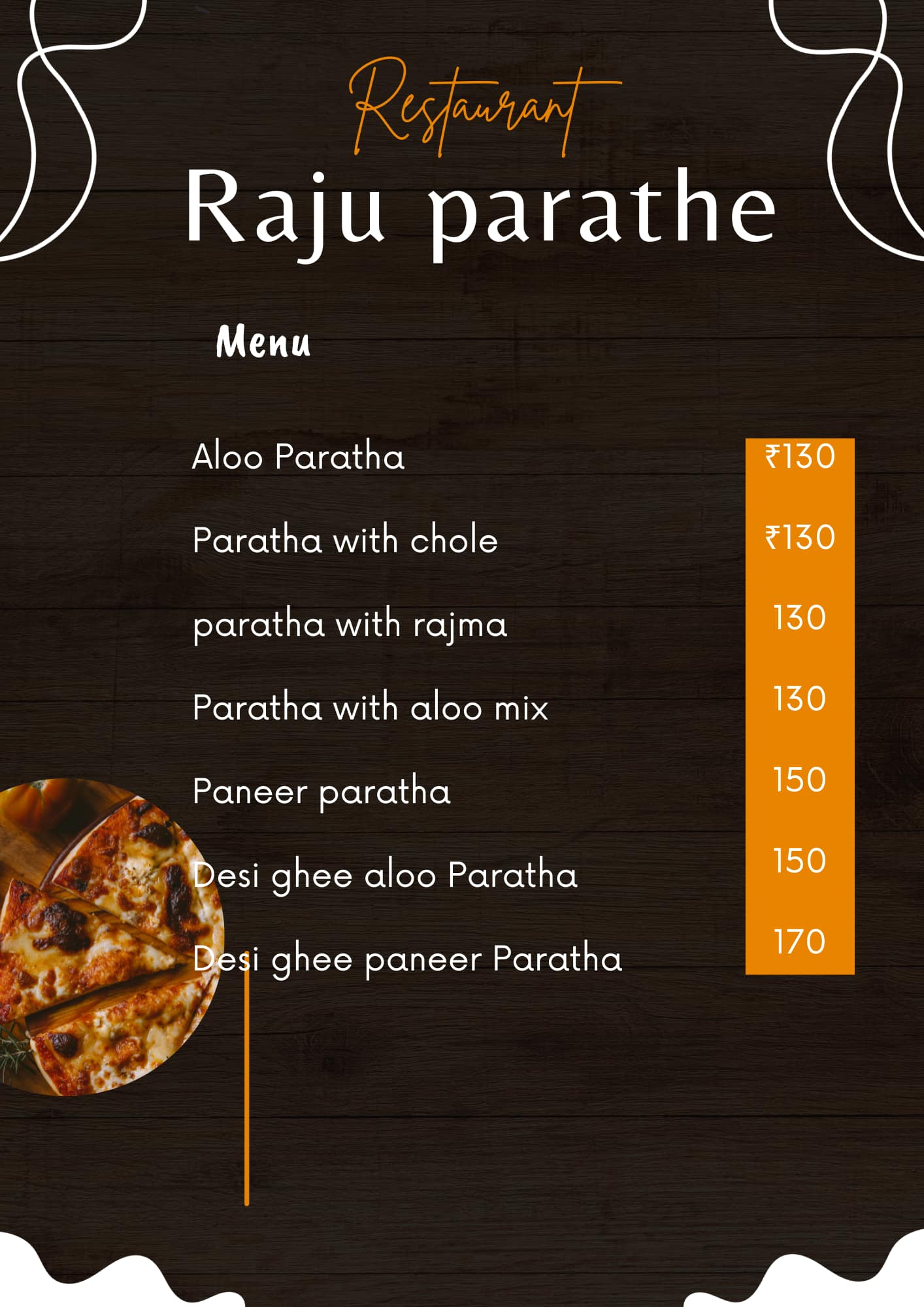 Menu of Raju Parathe, Indira Nagar, Lucknow