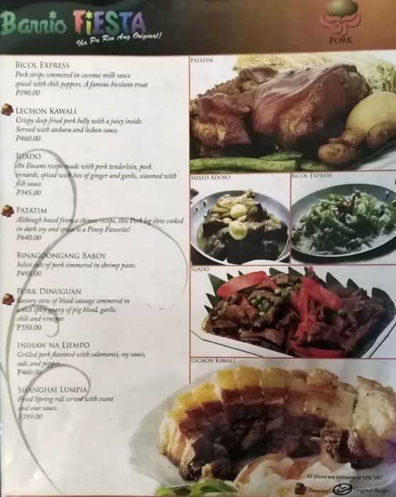 Menu at Barrio Fiesta, Quezon City, Ground Floor