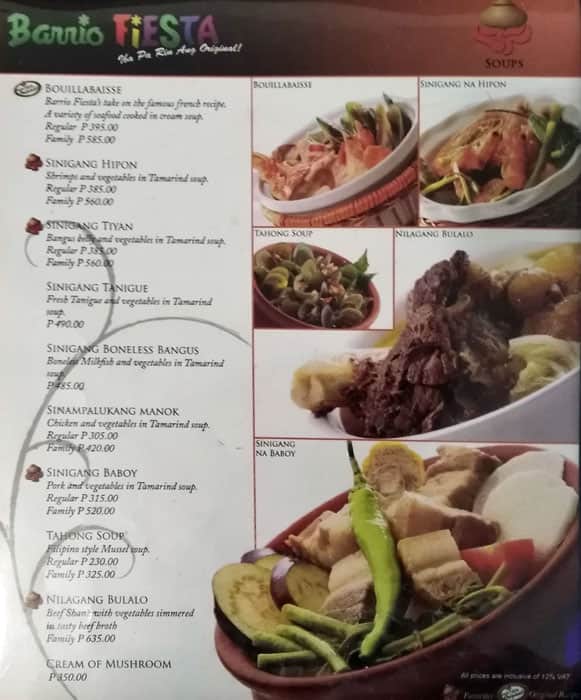 Menu at Barrio Fiesta, Quezon City, Ground Floor