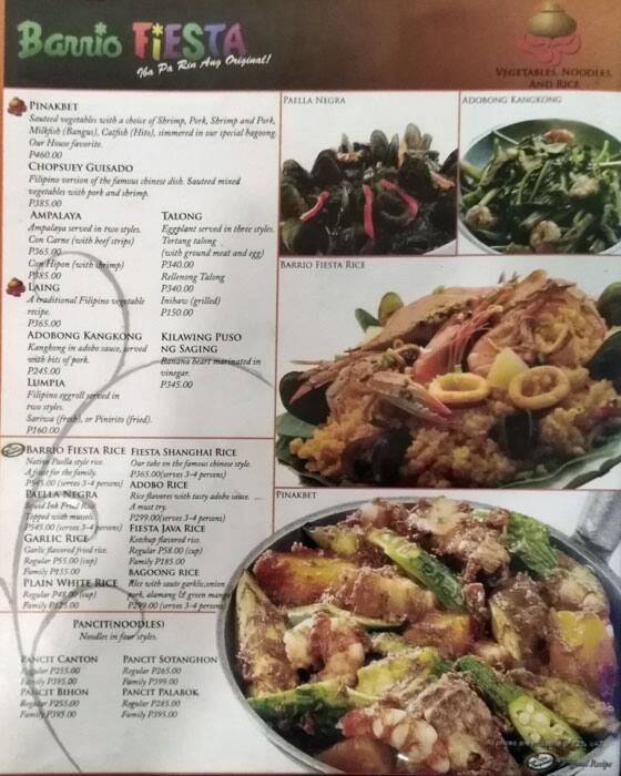 Menu at Barrio Fiesta, Quezon City, Ground Floor