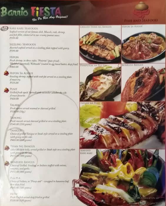 Menu at Barrio Fiesta, Quezon City, Ground Floor