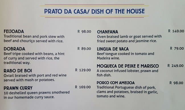 Menu at 1920 Portuguese Restaurant, Johannesburg, Ferndale Village
