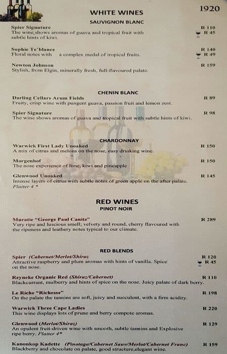 Menu at 1920 Portuguese Restaurant, Johannesburg, Ferndale Village