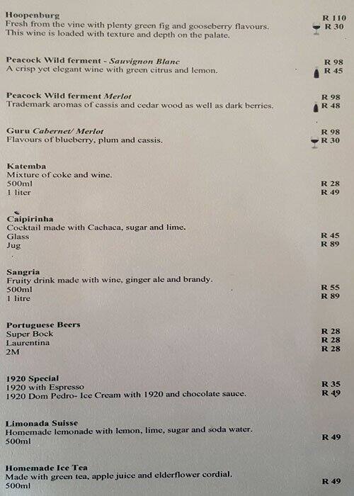Menu at 1920 Portuguese Restaurant, Johannesburg, Ferndale Village