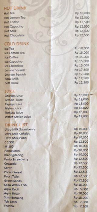 Carta de Bulevar Restaurant, Yakarta