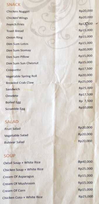 Carta de Bulevar Restaurant, Yakarta