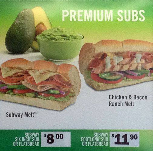 Menu at Subway restaurant, Christchurch, Eastgate Centre