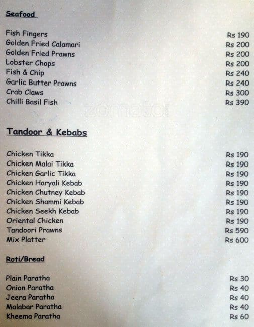 Menu at Nuba, Vagator