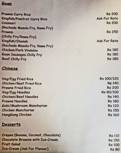 Menu at Nuba, Vagator