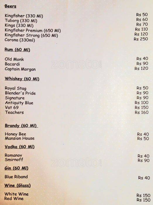 Menu at Nuba, Vagator