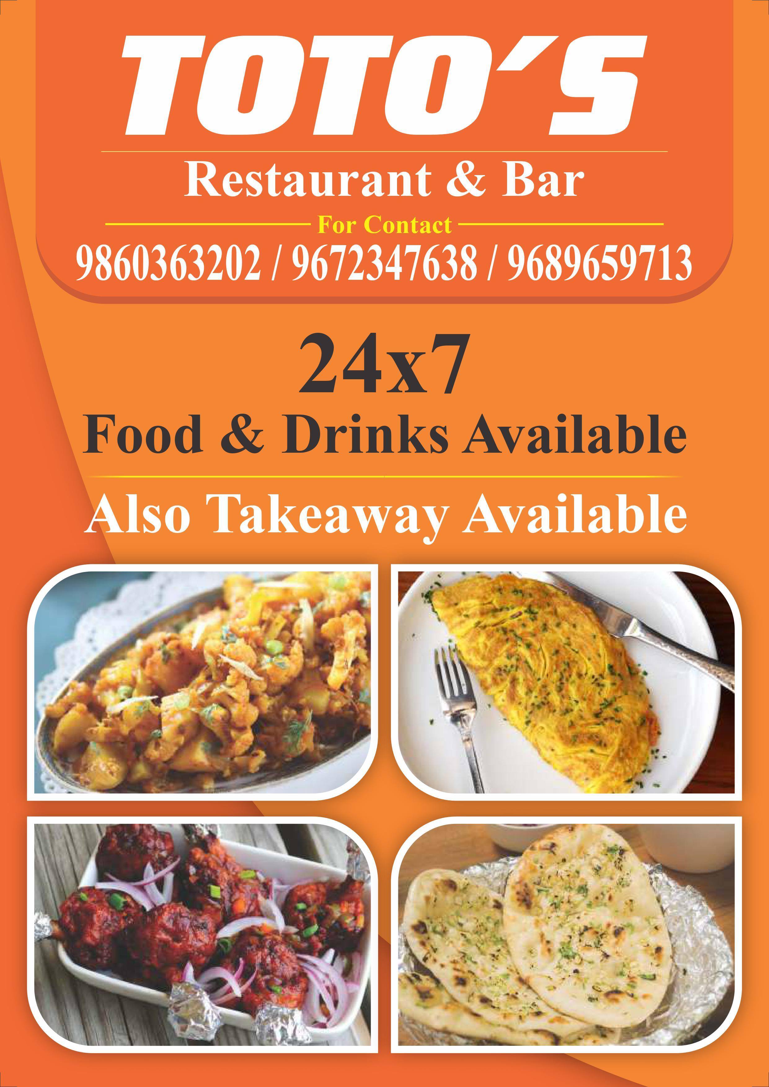 Menu at Cafe Toto's, Candolim, Baga Road