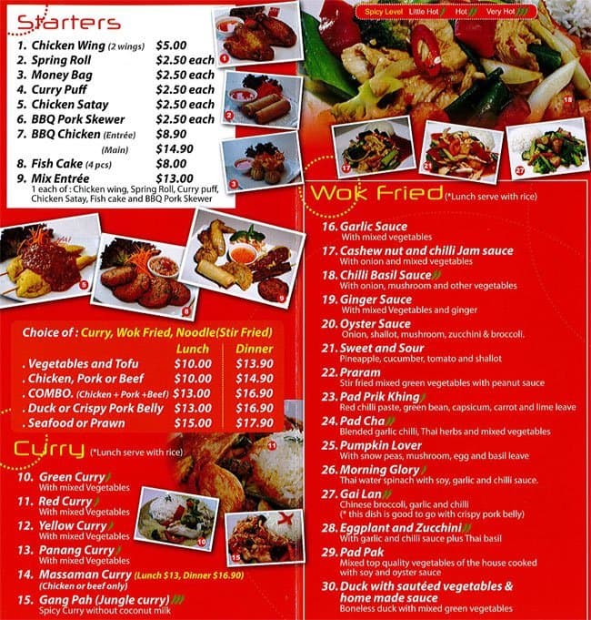Menu at Yum Yai fast food, Sydney