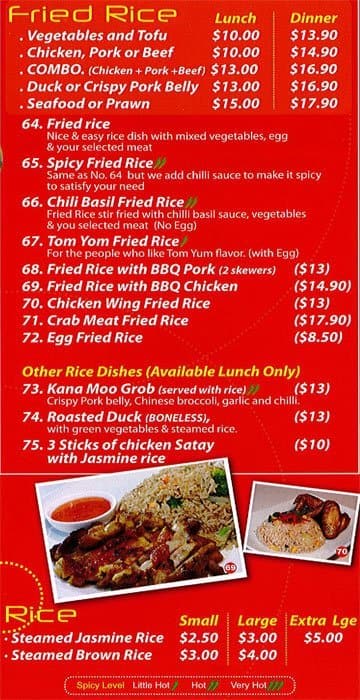 Menu at Yum Yai fast food, Sydney