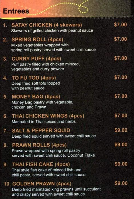 Menu at Pla Two Thai restaurant, Enfield