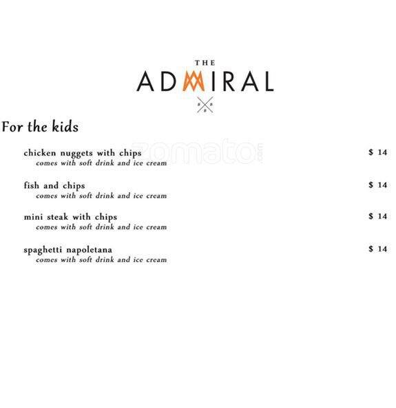 Menu at The Admiral pub & bar, Kwinana Town Centre