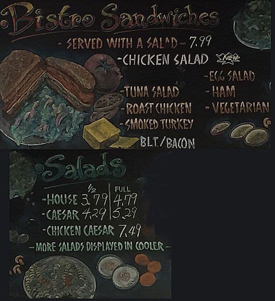 Menu at Oriole Café, Vancouver