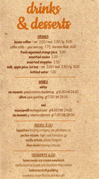 Menu at Cafe Classique, El Granada