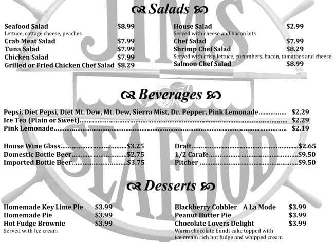 Menu at Jim's Seafood restaurant, Frankfort