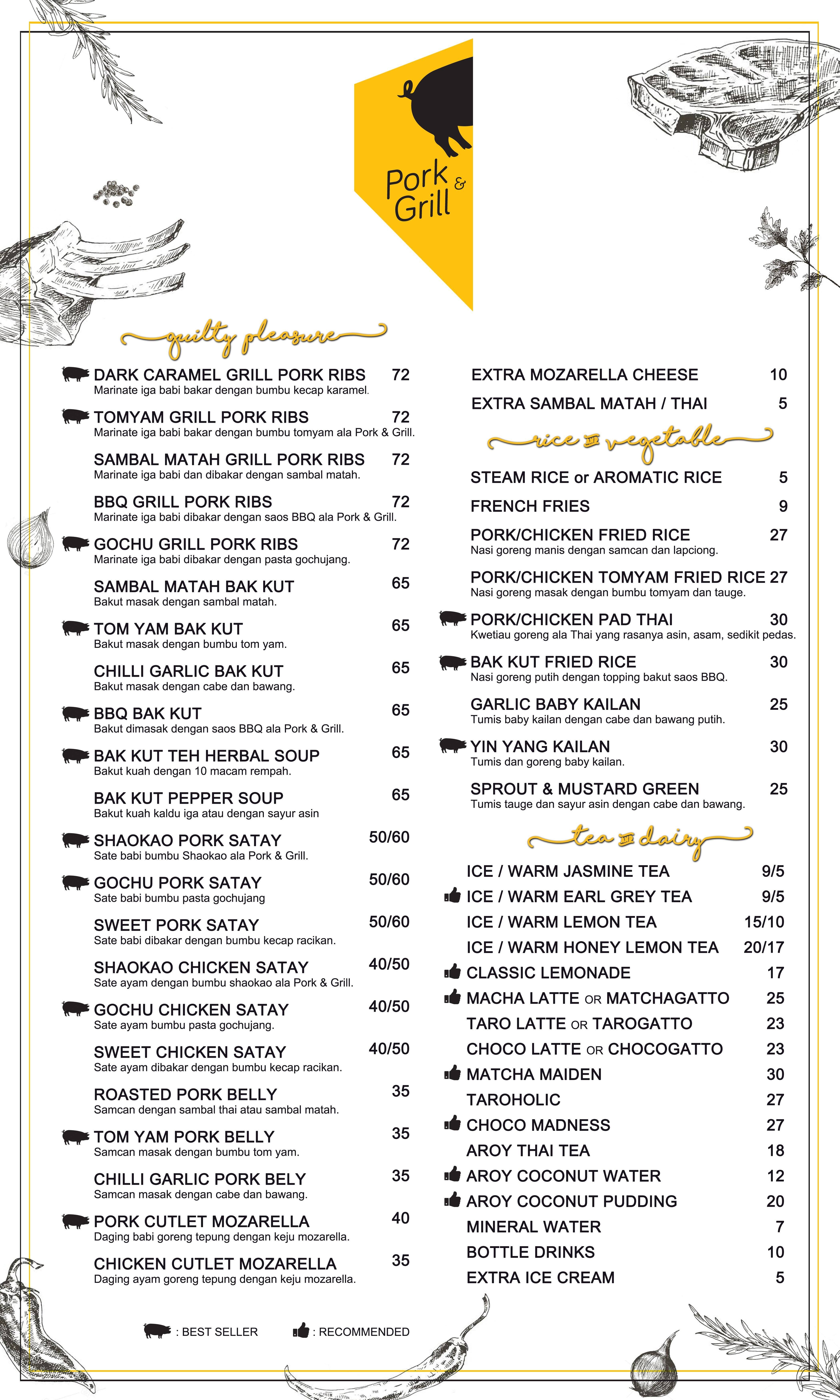 Menu at Pork & Grill restaurant, Bandung