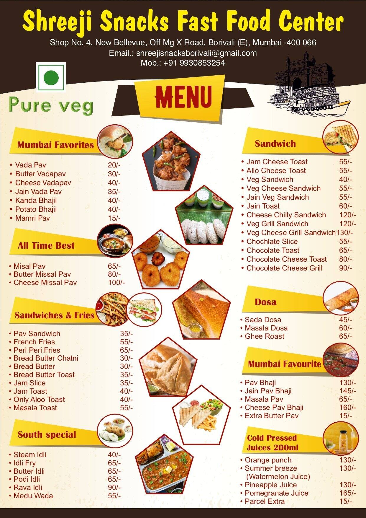 Menu of Shreeji Snacks, Borivali East, Mumbai