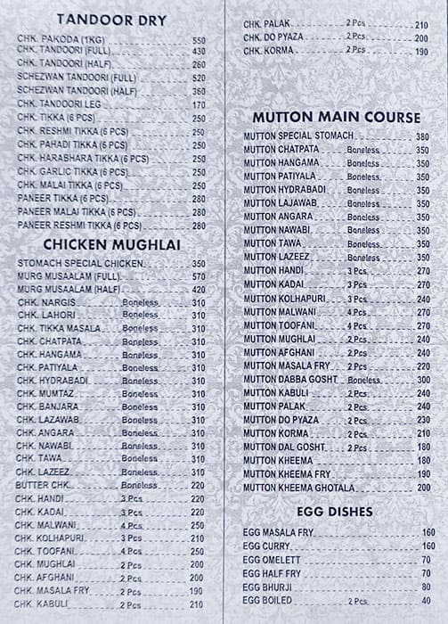 Menu of Cafe Shalimar, Sakinaka, Mumbai