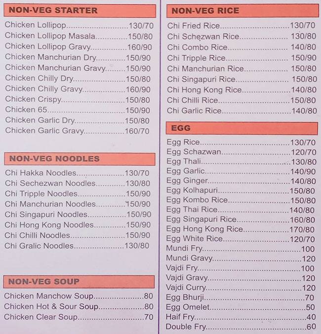 Menu of GP Chinese Center, Manjri Budruk, Pune