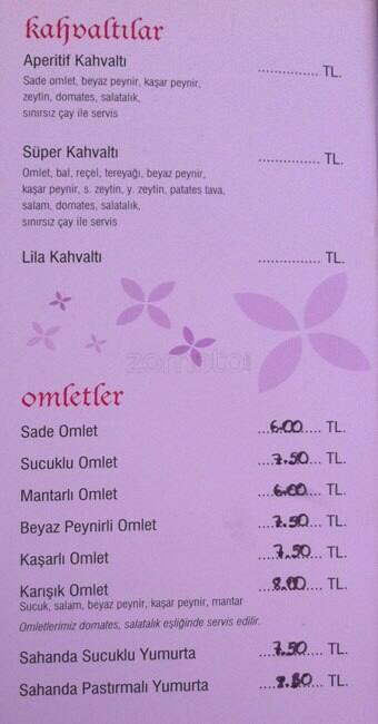 Carta de Lila Cafe, Ankara
