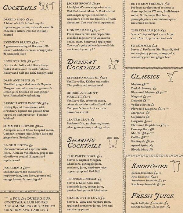 Menu at Clapham North pub & bar, London, 409 Clapham Rd