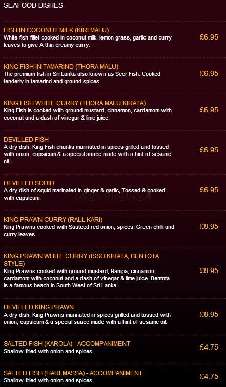 Carta del restaurante Elephant Walk, Londres