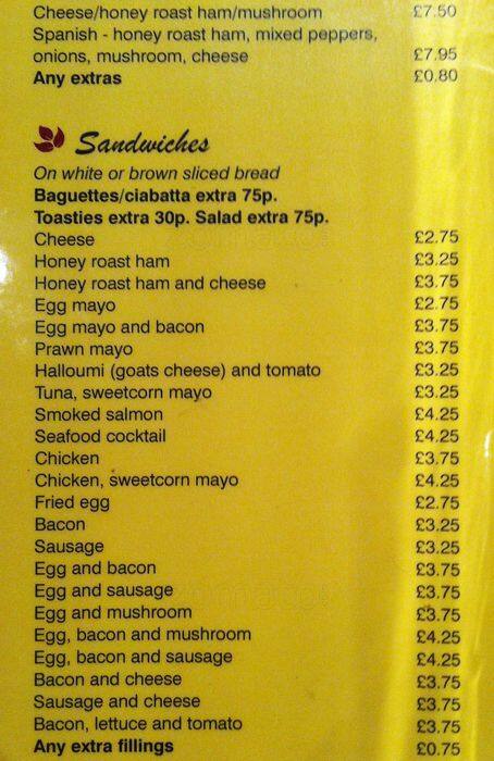 Menu at Cafe Talis, West Wickham, 12 High St