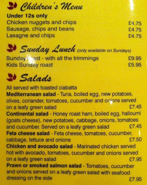 Menu at Cafe Talis, West Wickham, 12 High St