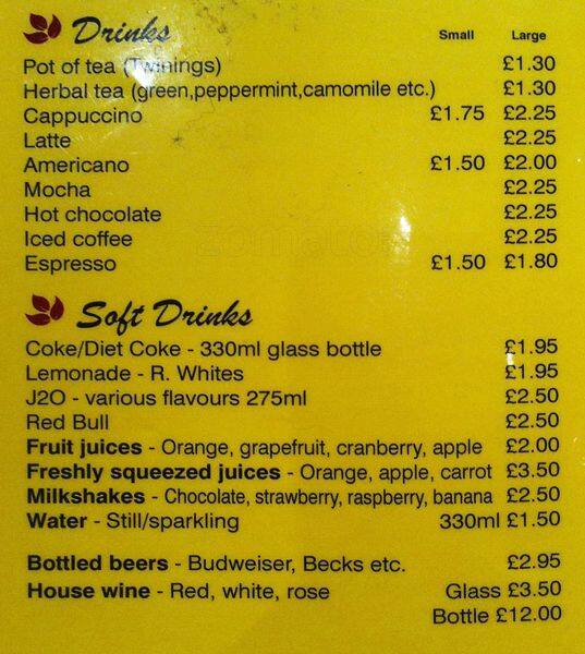 Menu at Cafe Talis, West Wickham, 12 High St