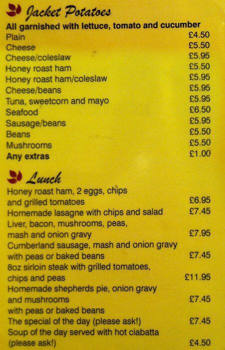 Menu at Cafe Talis, West Wickham, 12 High St