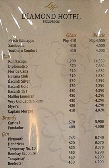 Menu at Corniche Restaurant, Manila, Manila Diamond Hotel