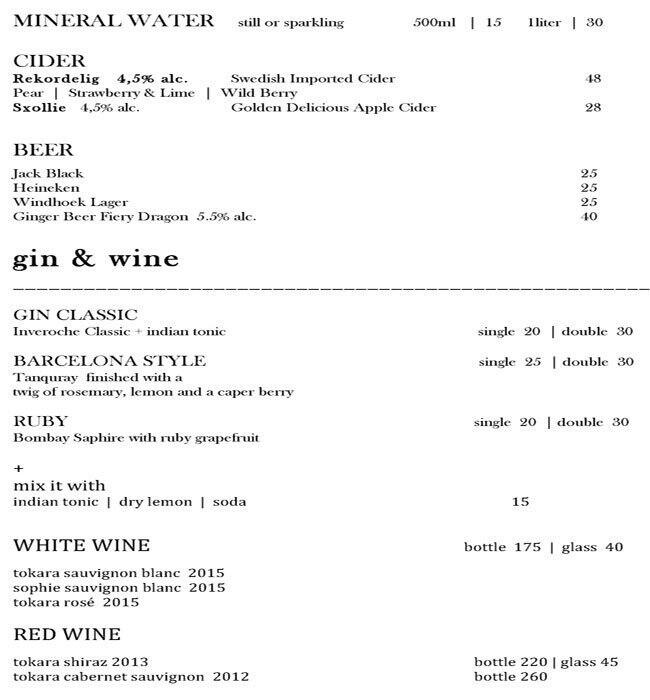 Menu at Meraki cafe, Cape Town, 43 Church St