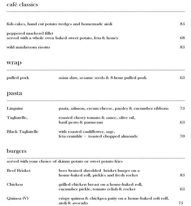 Menu at Meraki cafe, Cape Town, 43 Church St