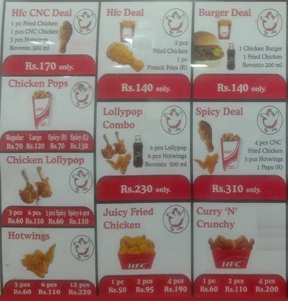 HFC Menu,Menú para HFC, Kodambakkam, Chennai - Zomato