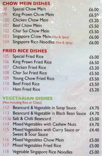 Menu at Chef Chi restaurant, Edinburgh